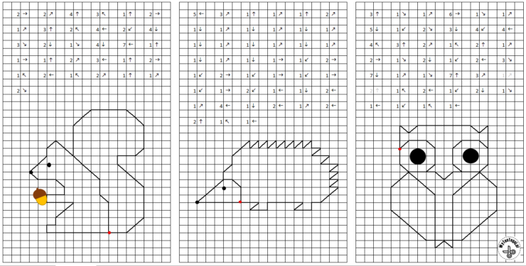 Coded images of forest animals – drawing by arrows - WyTenTeguj