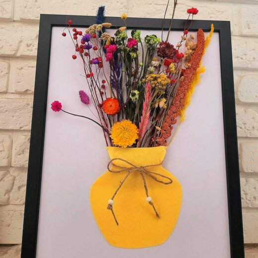 Felt vase with dried flowers in a frame - handmade gift idea